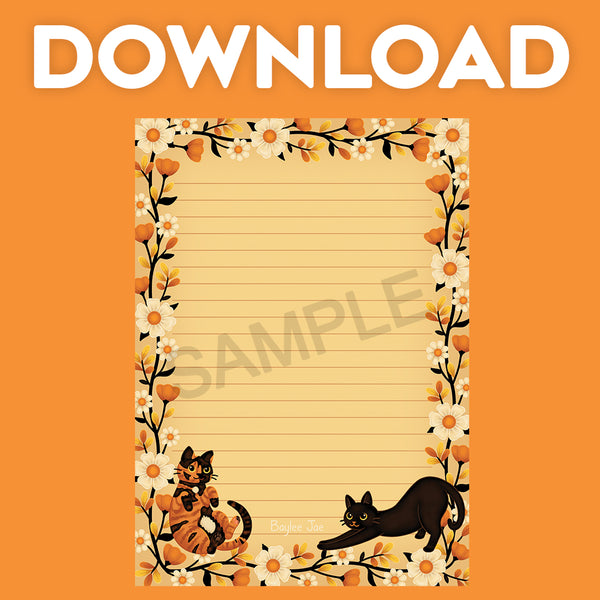 "Floral Cats" Notepad Digital Download - Baylee Jae